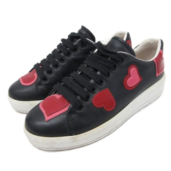 プラダ PRADA スニーカー シューズ ローカット 靴 ハートモチーフ 35 22cm 黒 ブラック 赤 レッド ■IBO93 レディース【ブランド】プラダ PRADA【表記サイズ】35 22cm相当【実寸サイズ】最大幅：約8cm　アウト...