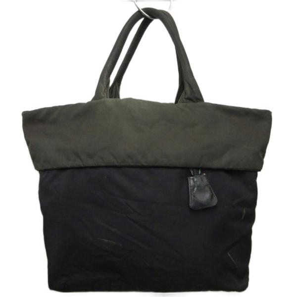 プラダ PRADA テスートダブル TESSUTO DOUBLE ロゴ トートバッグ ハンドバッグ ナイロン カーキ 黒 ブラック ☆AA★ レディース【ブランド】プラダ PRADA【実寸サイズ】持ち手の長さ：約41cm　ヨコ：約35cm　...