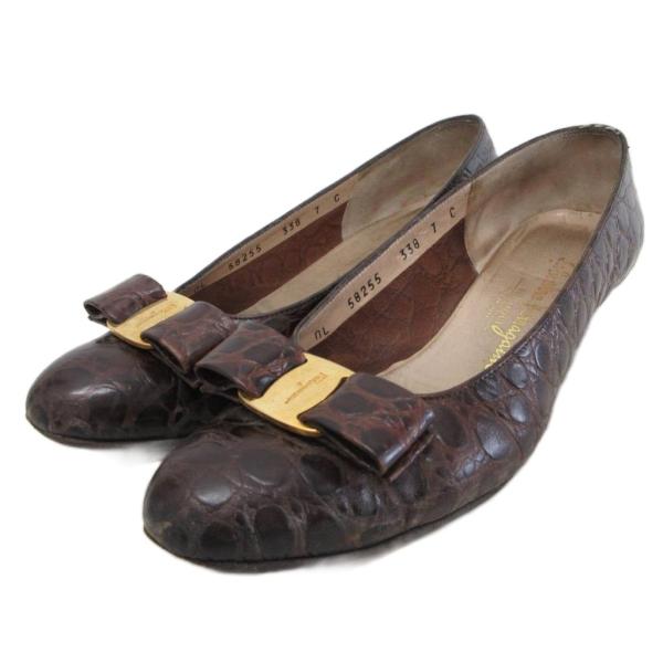 サルヴァトーレフェラガモ Salvatore Ferragamo ヴァラ Vara パンプス ラウンドトゥ ローヒール 型押し 7 茶 ブラウン ■IBO96【ブランド】サルヴァトーレフェラガモ Salvatore Ferragamo【表記...