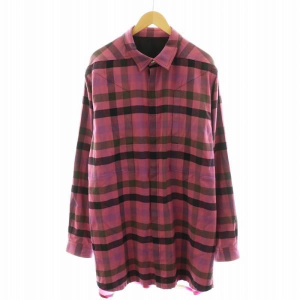 リックオウエンス Rick Owens 23SS シャツ 長袖 チェック柄 コットン IT50 XL ピンク 黒 ブラック RU01C4240-CPJP2 /AN18 ☆AA★ メンズ【ブランド】リックオウエンス Rick Owens【表記...