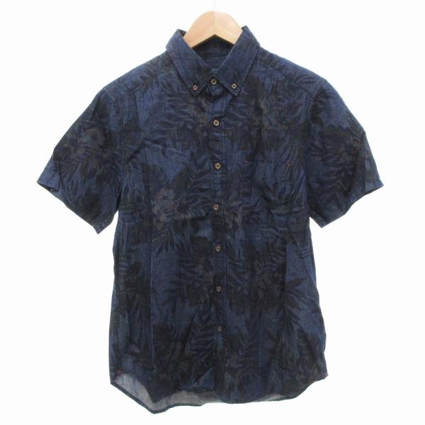 ジェイフリー J.FERRY 美品 ボタンダウンシャツ 半袖 総柄 ボタニカル柄 46 紺 ネイビー /JS メンズ【表記サイズ】46【実寸サイズ】肩幅：約44cm　身幅：約50cm　袖丈：約23cm　着丈：約72cm　　【素材】綿【色】紺...