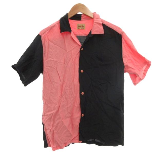 スタイルアイズ STYLE EYES “DUO TONE”S/S RAYON BOWLING SHIRT オープンカラーシャツ M 15 1/2 ピンク ブラック 黒 /IU メンズ【表記サイズ】15 1/2【実寸サイズ】肩幅：47cm　身...