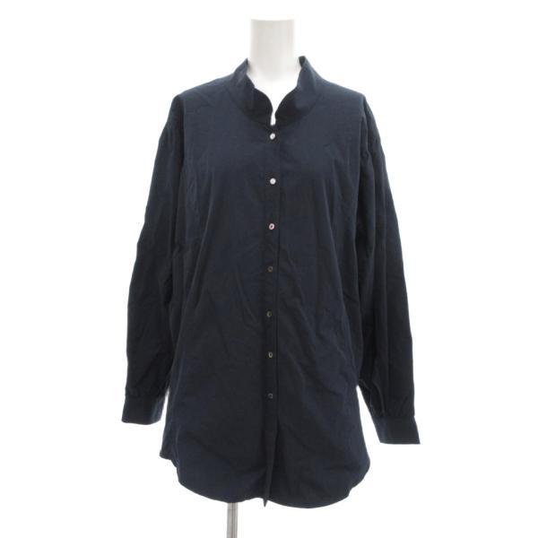 美品 クアンド QUAND スタンドカラー ドルマンスリーブ シャツ 長袖 F ネイビー 紺 /IU レディース【表記サイズ】F【実寸サイズ】着丈：71cm　ゆき丈：80cm　裾幅：56cm　スリット30cm　　【素材】綿【色】ネイビー【状...
