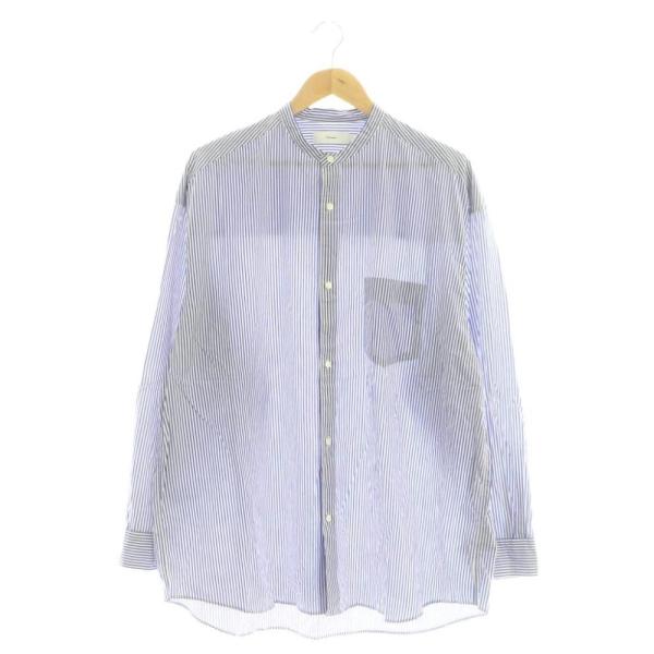 グラフペーパー Graphpaper  Broad LS Oversized Band Collar Shirt ストライプ バンドカラーシャツ 1 青【ブランド】グラフペーパー Graphpaper【表記サイズ】1【実寸サイズ】肩幅：52...