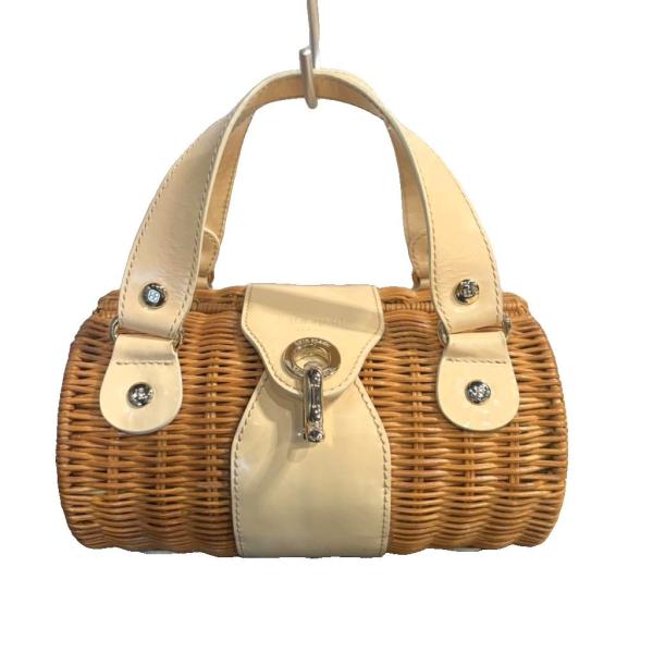 ケイトスペード KATE SPADE ハンドバッグ カゴバッグ エナメル 茶 ブラウン 白 ホワイト ■WGA レディース【ブランド】ケイトスペード KATE SPADE【表記サイズ】-【実寸サイズ】持ち手の長さ：約27cm　ヨコ：約22c...