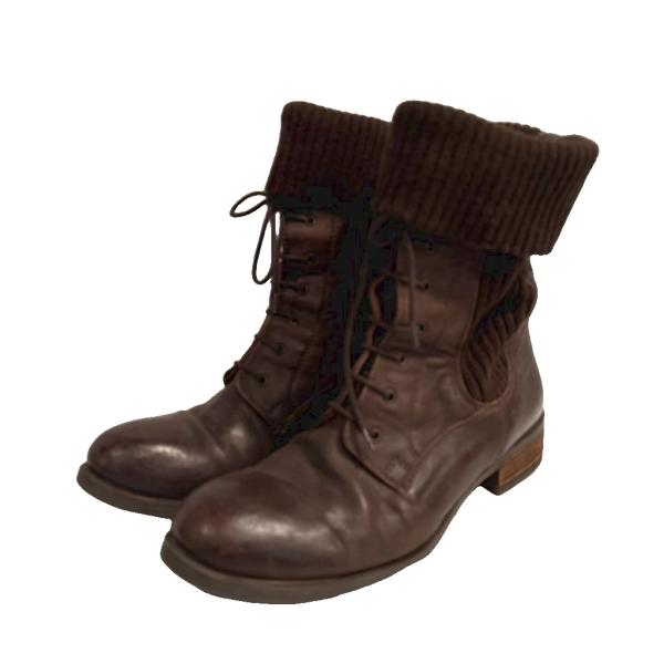 フランチェスコ モリケッティ FRANCESCO MORICHETTI ブーツ ニットドッキング 38 茶 ブラウン ■WGA レディース【表記サイズ】38【実寸サイズ】筒周り：約31cm　筒高：約17cm　ヒールの高さ：約3cm　足首：約...