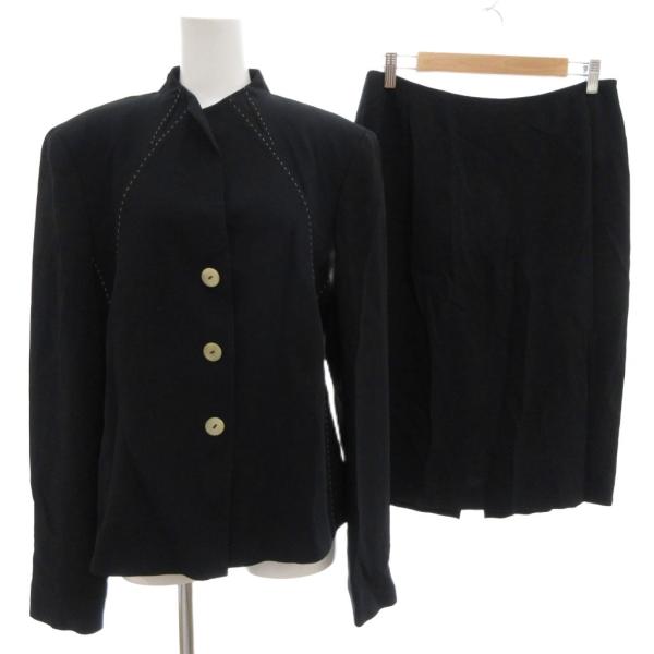 マレーラ MARELLA セットアップ フォーマル ノーカラージャケット 総裏地 タイトスカート ひざ丈 42 黒 ブラック /AE レディース【ブランド】マレーラ MARELLA【表記サイズ】42【実寸サイズ】ジャケット 肩幅：約44cm...