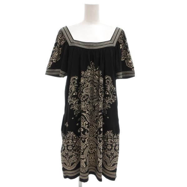 ビーシービージーマックスアズリア BCBGMAXAZRIA ワンピース ひざ丈 L スクエアネック 黒 ブラック 総柄 /GV ■YHS16 レディース【ブランド】ビーシービージーマックスアズリア BCBGMAXAZRIA【表記サイズ】L【...