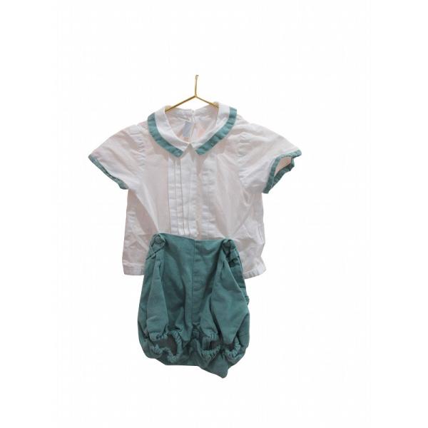 PEPALONDON ベビー服 セットアップ ホワイト×グリーン 18M キッズ【ブランド】PEPALONDON【表記サイズ】18【実寸サイズ】ジャケット 肩幅：18cm　　【素材】リネン56　コットン44【色】ホワイト×グリーン【状態】・...