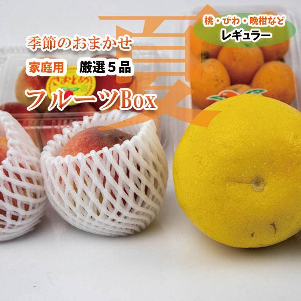 季節のフルーツセット 果物 福袋 ５品 レギュラーセット 家庭用 クール便 その季節の旬なフルーツをお届けいたします。※家庭用商品です。贈答品ではございません。ご自宅でお手頃にお試しいただけるセットです。夏は桃、ビワ、ハウスみかん、さくらん...