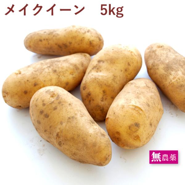 原材料：じゃがいも　メイクイーン　5kg前後　無農薬栽培産地：北海道煮崩れしにくいです。煮込み料理、炒め物にどうぞ。