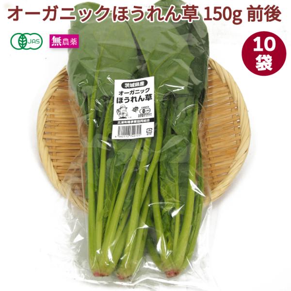 オーガニックほうれん草 150g前後×10袋 産地：茨城
