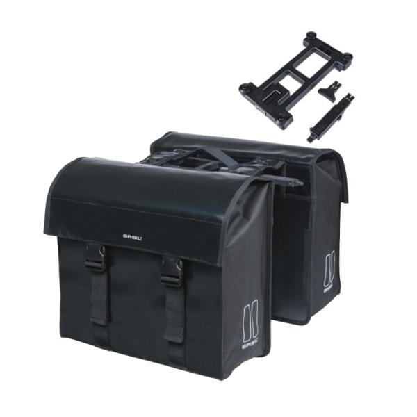 ■カラー：ブラック/ブラック■参考容量：48-53L■サイズ：38×17×43cm■素材：ターポリン■耐荷重：TOTAL10kg（片側5kg）■撥水加工■メインコンパートメントバックルクロージャー■MIKシステム■取り付け:ラゲッジキャリア...