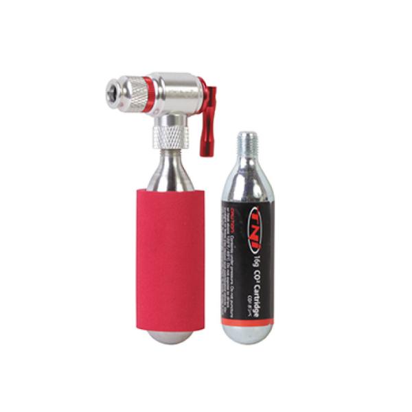 TNI CO2ボンベセット LEVER TYPE■レバータイプ■セット内容：ボンベアダプター、16g CO2ボンベ 2本、フォームラバー(赤) 1個■米式・仏式兼用■コード：TR【2643016】■JAN：【4573138510131】