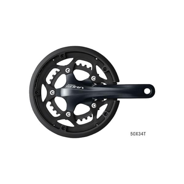 ■クランク長：165mm、170mm、175mm■タイプ、リア対応スピード2ピースクランク（5アーム）、9スピード■歯数構成  / チェーンガード50x34T / 付き■PCD、チェーンライン110mm、43.5mm■対応ボトムブラケット、...