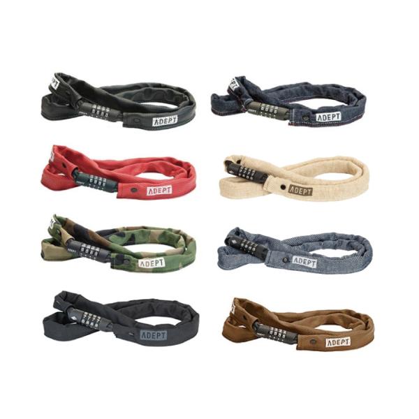 ■カラー：ブラック、レッド、カモフラージュ、デニム、ジェットブラック、カラメル、ヘンプ、裏デニム■施錠方法：ダイヤル■長さ：1100mm■重量：約350g■ファブリックカバー■リセッタブルダイヤル■3.5mm チェーン■商品コード：　ブラッ...