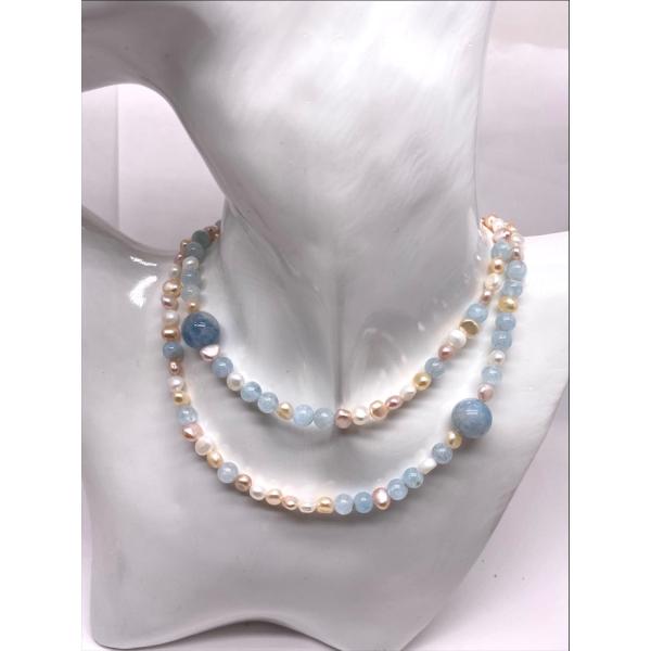 ☆素材　:天然アクアマリン　直径12mm＋6mm☆サイズ　：67cm☆付属品　：ジュエリーケース付き                 Gem Grading System Japan 鑑別書付き　　　　　（ご注文確定後鑑定書作成いたします。...