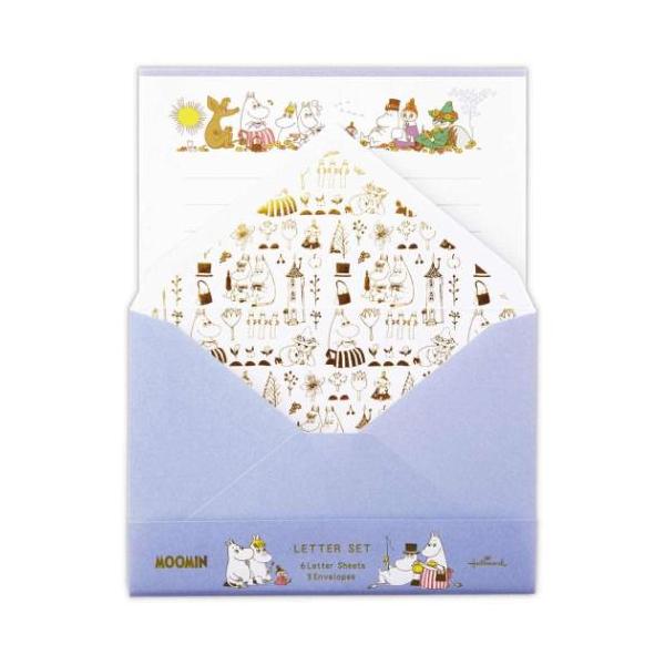 手紙 デザイン レターセット おしゃれ デザイン メッセージ封筒の内側には豪華な金箔パターン入り！「Happy in Nature」をテーマに、ムーミンと仲間たちが自然と共存して暮らすのどかで美しいムーミン谷での生活を描いたコレクション。こ...