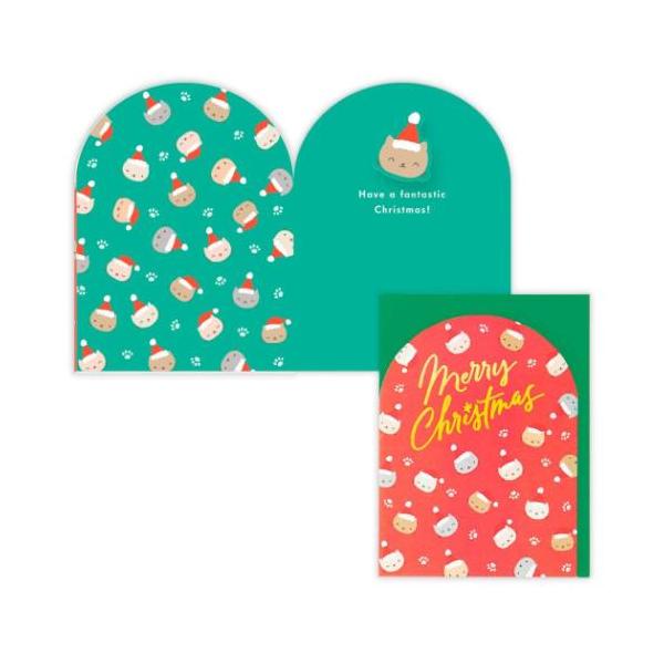 手紙 デザイン レターセット おしゃれ デザイン メッセージMERRY CHRISTMAS贈ってももらっても楽しいかわいいクリスマスカード色使いやタッチ、さりげない加工に個性が光る海外デザインカード。カードを開くとバネがついた猫のサンタクロ...