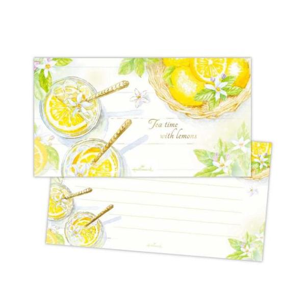 手紙 デザイン レターセット おしゃれ デザイン メッセージ新緑ー初夏のシーズンに長くご利用いただけるレターシリーズ「チェンジズ オブ ネイチャー」。心安らぐ木陰のティータイムをイメージしたレモン柄の一筆箋です。レモンの白い花がすっきりとし...