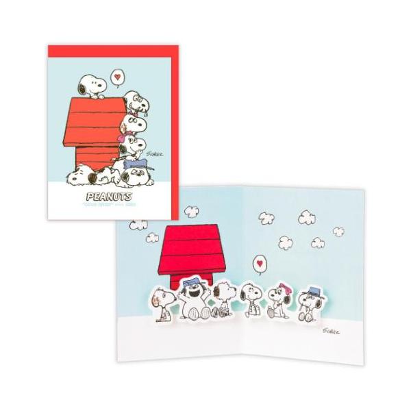 手紙 デザイン レターセット おしゃれ デザイン メッセージPEANUTSの定番モチーフ 赤い犬小屋に、きょうだいたちがずらりと並んだキュートなカード。スヌーピーときょうだいたちが仲良く集まり、ひょっこり顔を覗かせる様子が可愛らしいデザイン...