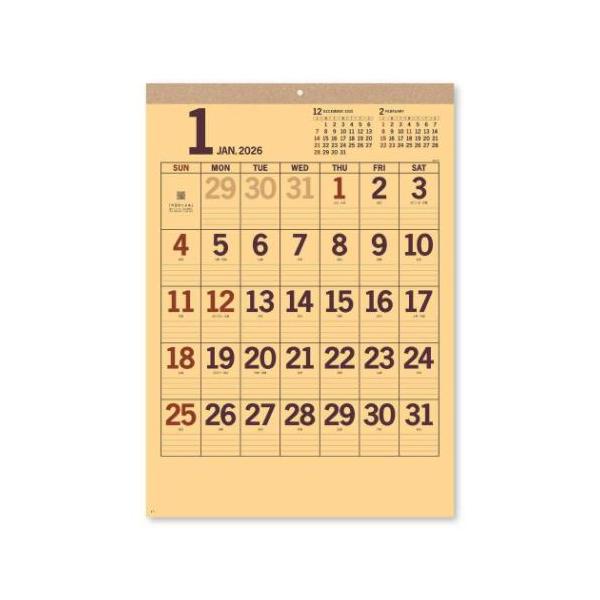 スケジュール おしゃれ カレンダー シンプル デザインクラフト紙のあたたかみと、見やすいシンプルな数字六曜入りページ内QRコードから毎日更新のWebコラムが楽しめますサイズ：約380x535mm12枚綴り紙製本壁掛け用 実用 カレンダー/シ...