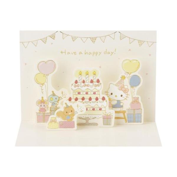 手紙 デザイン レターセット おしゃれ デザイン メッセージ贈ってももらっても楽しいかわいいグリーティングカードカードを開くと、キティがお友達とケーキを囲んでパーティーをしている様子が立ち上がりますシンプルなデザインとやさしい金箔線で描かれ...