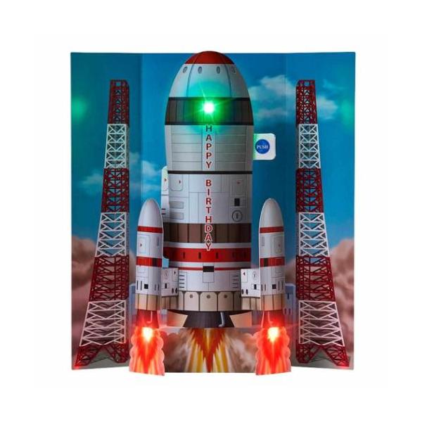 手紙 デザイン レターセット おしゃれ デザイン メッセージ贈ってももらっても楽しいかわいいグリーティングカードこちらはワンタッチで宇宙ロケットが丸みをおびた立体になります。ボタンを押すとカウントダウンの声と発射音、それに続いて「Happy...
