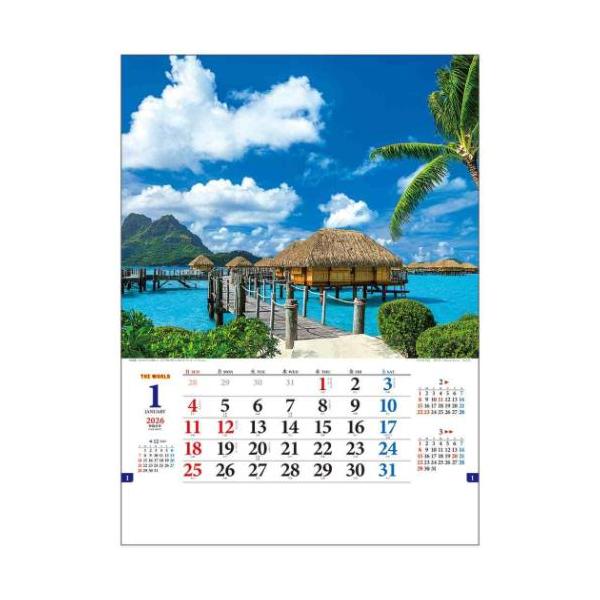 スケジュール おしゃれ カレンダー シンプル デザイン予定を立てるのに便利  2ヵ月先のカレンダーを表示先の月を探すのに便利なインデックス付き（左利き対応）1月：ボラボラ島2月：ポルト3月：マチュピチュ4月：シュノンソー城5月：ゲンゲンバッ...