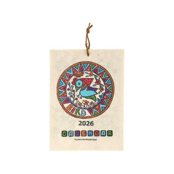 スケジュール おしゃれ カレンダー シンプル デザインカラフルな色使いで描いた鳥たちが元気を与えてくれるデザイン。2ヶ月毎6枚綴りのカレンダーです。このデザインはＳタイプのみです。手漉き紙の原料は標高1,800-3,000mのヒマラヤの高地...