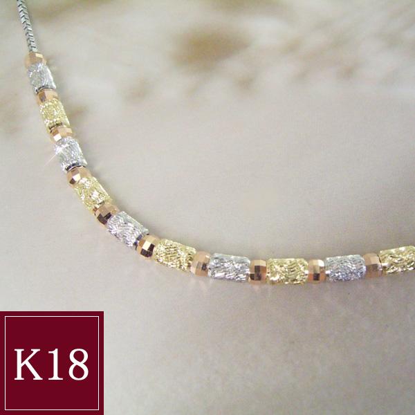 Yahoo!ショッピング 年間ベストストア受賞店がお届けします♪試作に試作を重ねて遂に完成！大人の3色ネックレス。最もこだわったのは、素材。K18ホワイトゴールド、K18ピンクゴールド、K18ゴールドの上質素材をたっぷり使用！この輝き、上品...