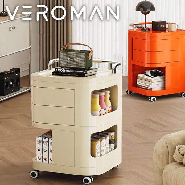 [ブランド]VEROMAN[セット内容]収納ラック 1点[素材]ABS素材[サイズ]36x36x54cm[カラー]・ホワイト[特徴]・キャスター付きで簡単に移動でき、掃除やレイアウト変更もラクラク・回転式収納で化粧品や小物、スナックなどをす...