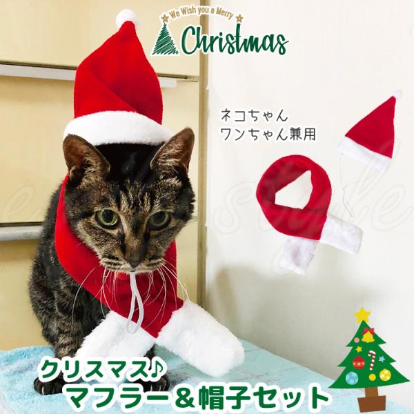 インスタ映えも間違いなし！クリスマス仕様のマフラーと帽子をセットに！お洋服嫌いなネコちゃんでも、マフラーと帽子だけで一気にクリスマスに♪ネコちゃんもワンちゃんもどちらでもお使いいただけます！ご家族みなさんで素敵なクリスマスを♪◆サイズ◆【帽...