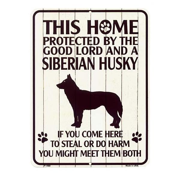 かわいい愛犬のインテリア♪屋外でも室内でも飾っていただけるアメリカ製のプレートです★直輸入の格安価格でご紹介中！詳しくは商品説明欄をご覧ください。シベリアンハスキー 雑貨 PROTECTED BY THE GOOD LORD AND A S...