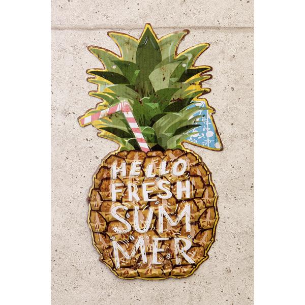 アンティーク調のアメリカンな金属製壁飾りです★錆びているように見えますが実際には錆びておりませんのでお部屋を汚すことなく飾っていただけます★詳しくは商品説明欄をご覧ください。パイナップル型 HELLO FRESH SUMMER エンボス加工...