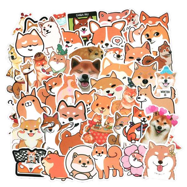 たっぷり５０枚セット♪柴犬のかわいいイラスト仕上げのステッカーです★色々な柄の柴犬がポップでかわいいですよね♪★詳しくは商品説明欄をご覧ください。柴犬 雑貨 ステッカー５０枚セット 002柄 コート紙製 犬 ペット シール グッズ