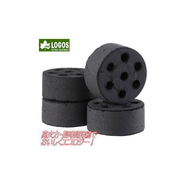 高火力・長時間持続でおいしくエコロジー！ヤシガラ廃材を再利用した地球にやさしいヤシガラ成型炭。1個でステーキ4枚以上焼けるエコココロゴス・ミニラウンドストーブ4個入り。平たく成型したココナッツチャコールに通風孔を開けさらに片側を凸面にしたこ...