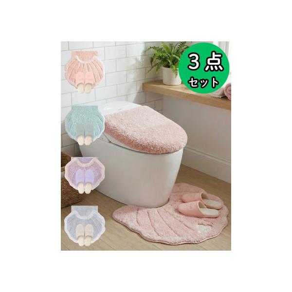 くすんだ淡いカラーと女性らしいデザイン。くすんだ淡いカラーに癒されるファブリックシリーズです。「merry」＝楽しい という意味の通り楽しく柔らかな空間を演出致します。「メリージェラート トイレマット3点セット」は兼用フタカバー(粘着タイプ...