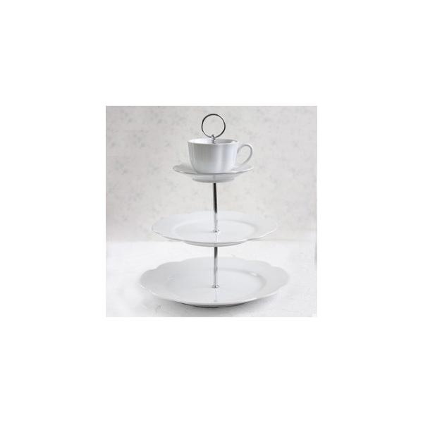 『商品情報』1段目：直径約28.7cm2段目：直径約23.6cm3段目（カップ＆ソーサー）：幅約15cm、高さ約7.5cm全体の高さ（持ち手まで含む）：約35.5cm『注意事項』3段目のカップとソーサーはくっついており、中央に穴が開いており...