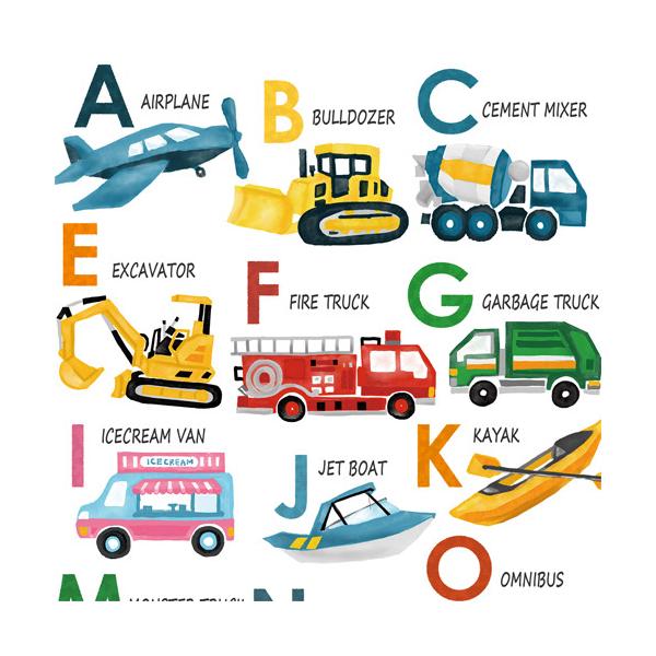 『商品情報』規格：A4印刷範囲：縦18cm×横26cm推奨焼成温度：800度【ABOUT PRODUCT】お子様が大好きな乗り物を集めた子供心をくすぐる転写紙。アルファベットA-Zまでの頭文字が入った働く車が大集合です！可愛らしいタッチでト...