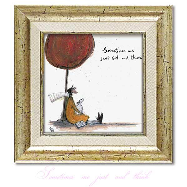 イギリスの作家サムトフトのアートフレーム【時にはゆっくり考えよう】です。サムトフトの不思議な世界は優しい雰囲気で癒されます。絵の表面に透明のゲルを使って凹凸加工を施し、油絵のような質感を出しています。ガラスを使用していない額縁なので割れる心...