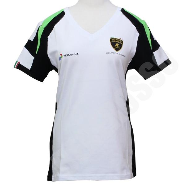 ランボルギーニのモータースポーツ部門「Squadra Corse」（スクアドラ・コルセ）のウェアシリーズ。2017年コレクションのレディース チームTシャツ。イメージカラーに新たに鮮やかなマンティスグリーンが追加され、よりスポーティーなイメ...