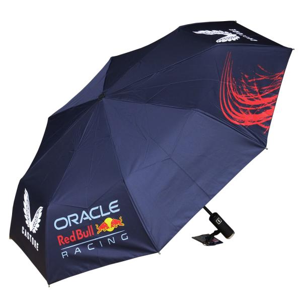 レッドブル F1チーム 公式アイテム■商品スペックメーカー：CASTOREカラー：ネイビーサイズ：親骨62cm、直径95cm、全長65cm　収納時全長33cm、重さ368g　・自動開閉（中棒は短くならない）　・収納カバー付き　・マジックテー...