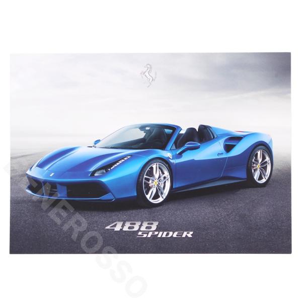 フェラーリ オフィシャル ドキュメント2015年9月に発表された488GTBのオープントップ版「488 スパイダー」の紹介カードです。取材陣にしか配布されない貴重なカードです。裏面にはイタリア語と英語で488スパイダーの紹介文が記されていま...