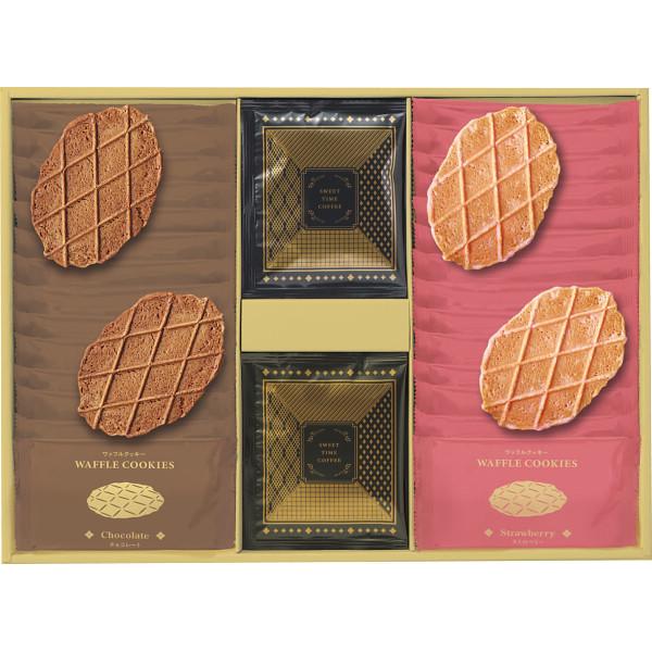 サクッと軽い食感のワッフルクッキーに、コーヒーを合わせたカフェタイムセット。商品内容：ワッフルクッキー（チョコ・いちご×各14）、ドリップコーヒー8g×8※商品の特性上、衝撃によって菓子が割れることがございます。箱サイズ：39.5×28.5...