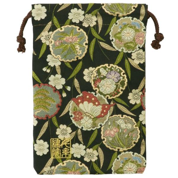 【商品名】　千糸繍院 西陣織 金襴 巾着袋（裏地付き） 黒花雪輪蝶 中サイズ 【商品説明】　・?O?????????X???S??????h?J???{???????A?E?l??1??1?????J??d?グ???????B・?T?C?Y...