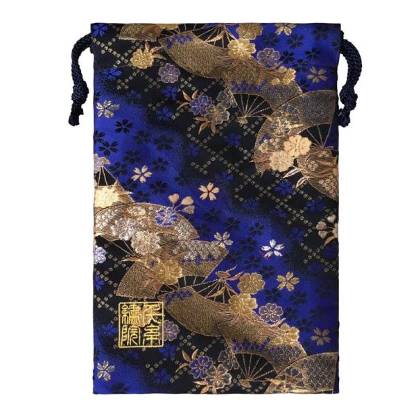 【商品名】　千糸繍院 西陣織 金襴 巾着袋（裏地付き） 青藍扇桜 中サイズ 【商品説明】　・?O?????????X???S??????h?J???{???????A?E?l??1??1?????J??d?グ???????B・?T?C?Y?...