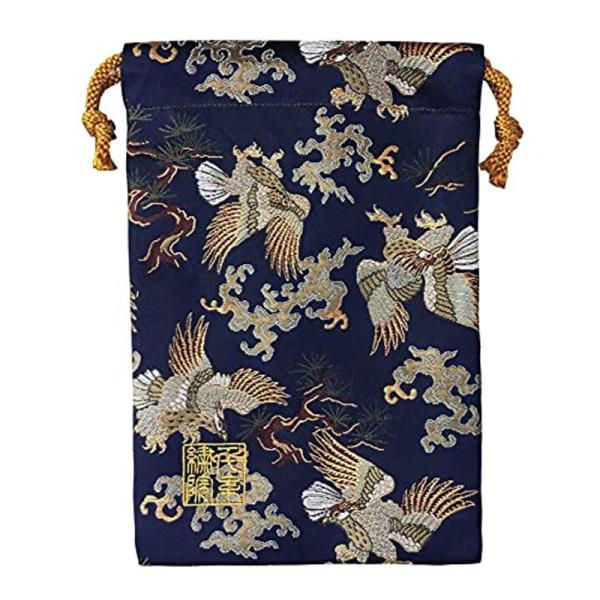 【商品名】　千糸繍院 西陣織 金襴 巾着袋（裏地付き） 紺鷲松 中サイズ 【商品説明】　・?O?????????X???S??????h?J???{???????A?E?l??1??1?????J??d?グ???????B・?T?C?Y?F...
