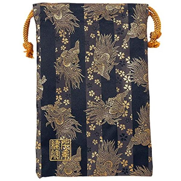 【商品名】　千糸繍院 西陣織 金襴 巾着袋（裏地付き） 黒金鳳凰桜 中サイズ 【商品説明】　・?O?????????X???S??????h?J???{???????A?E?l??1??1?????J??d?グ???????B・?T?C?Y...