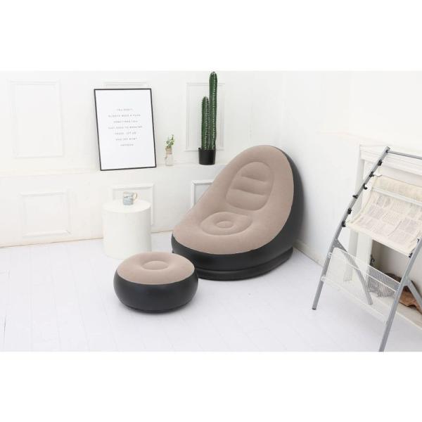 【商品名】　BM-STORE エアーソファー オットマン付 椅子 一人掛け 空気入れ付 ベッド インテリア 座椅子 (グレー) 【商品説明】　・サイズ：ソファー(約)87cm×84cm×76cm、オットマン直径(約)56cm×20cm・商品...